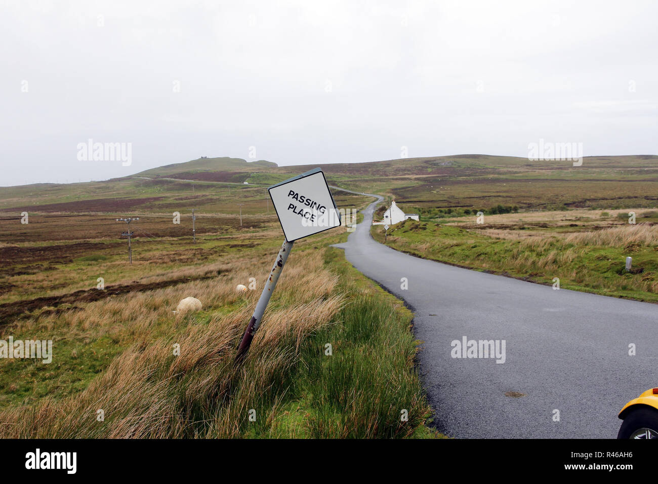 move on a single track road in scotland. narrow country road in ...