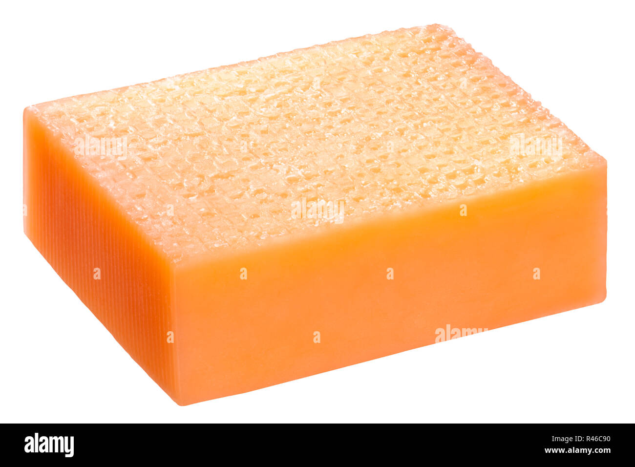 Cheddar cheese rectangular block or piece isolated on white, shadowless ...