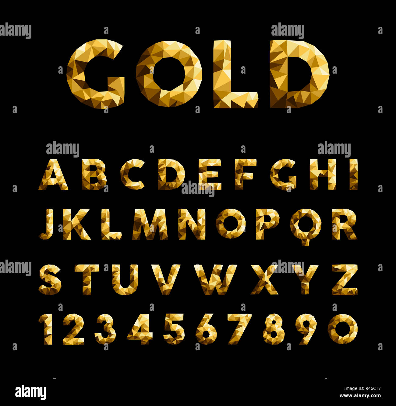 Gold low poly font typeface elegant numbers abc Stock Photo - Alamy