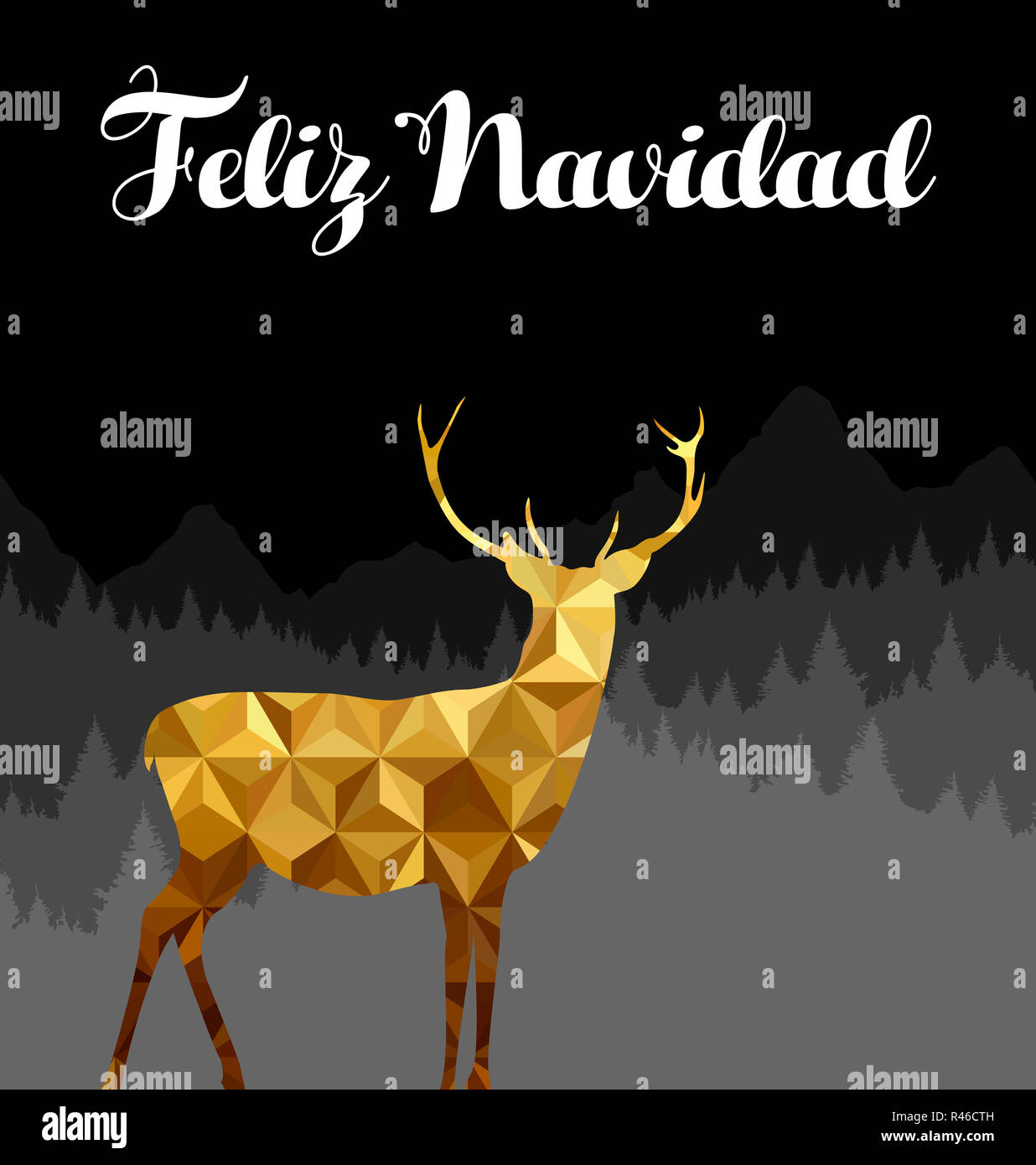 Christmas spanish deer gold low poly navidad card Stock Photo - Alamy
