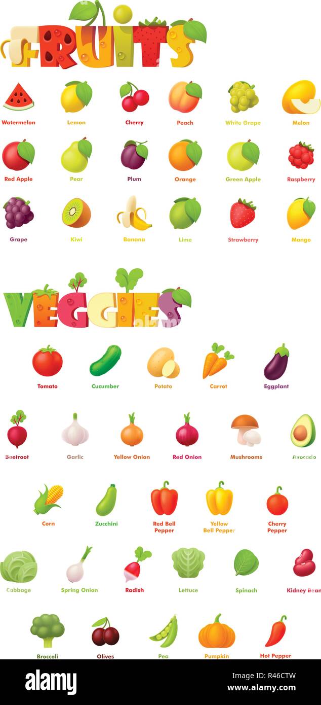 Vector fruits and vegetables icon set Stock Vector Image & Art - Alamy