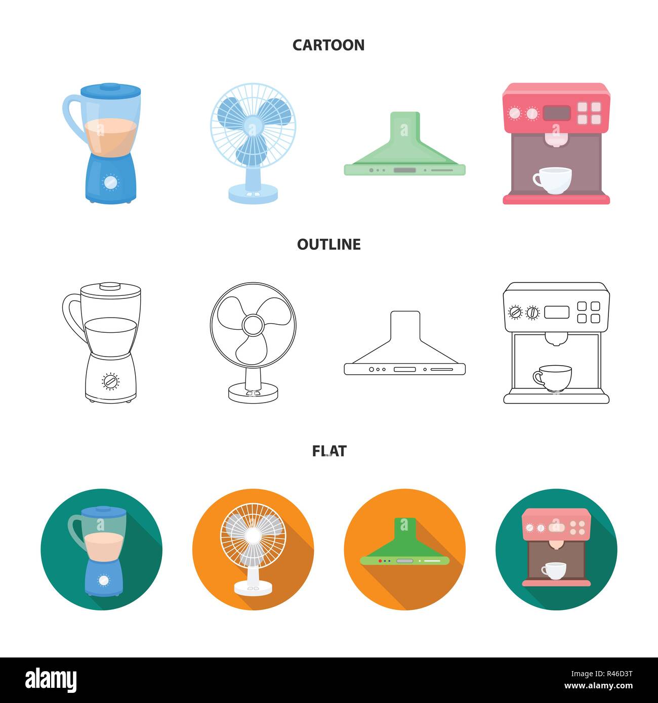 Blender, extractor and other equipment.Household set collection icons ...