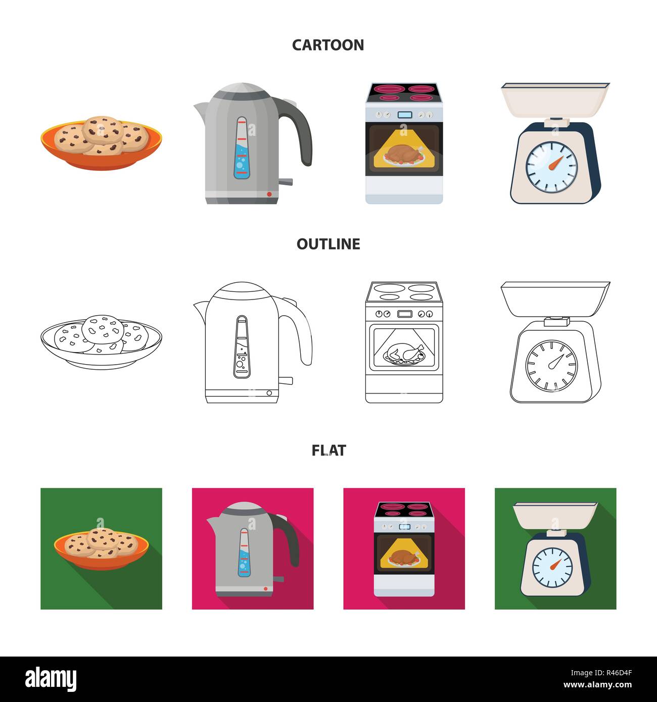 Kitchen equipment cartoon,outline,flat icons in set collection for ...