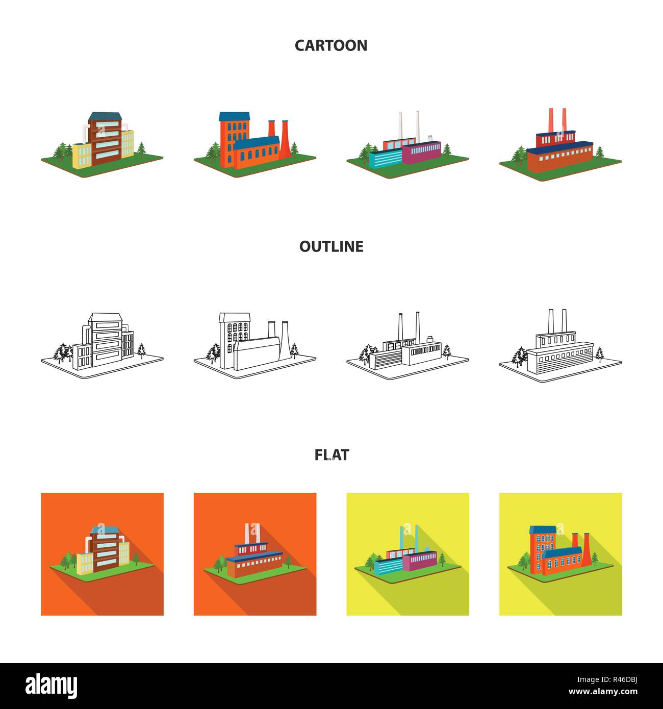 Processing factory,metallurgical plant. Factory and industry set ...