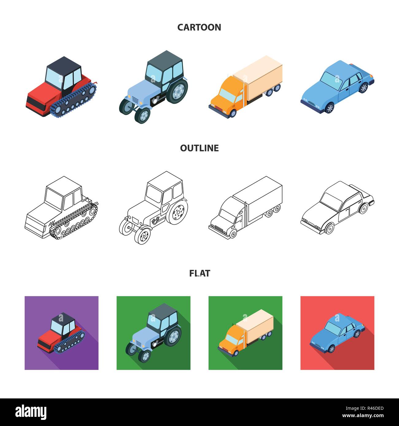 Tractor, caterpillar tractor, truck, car. Transport set collection ...