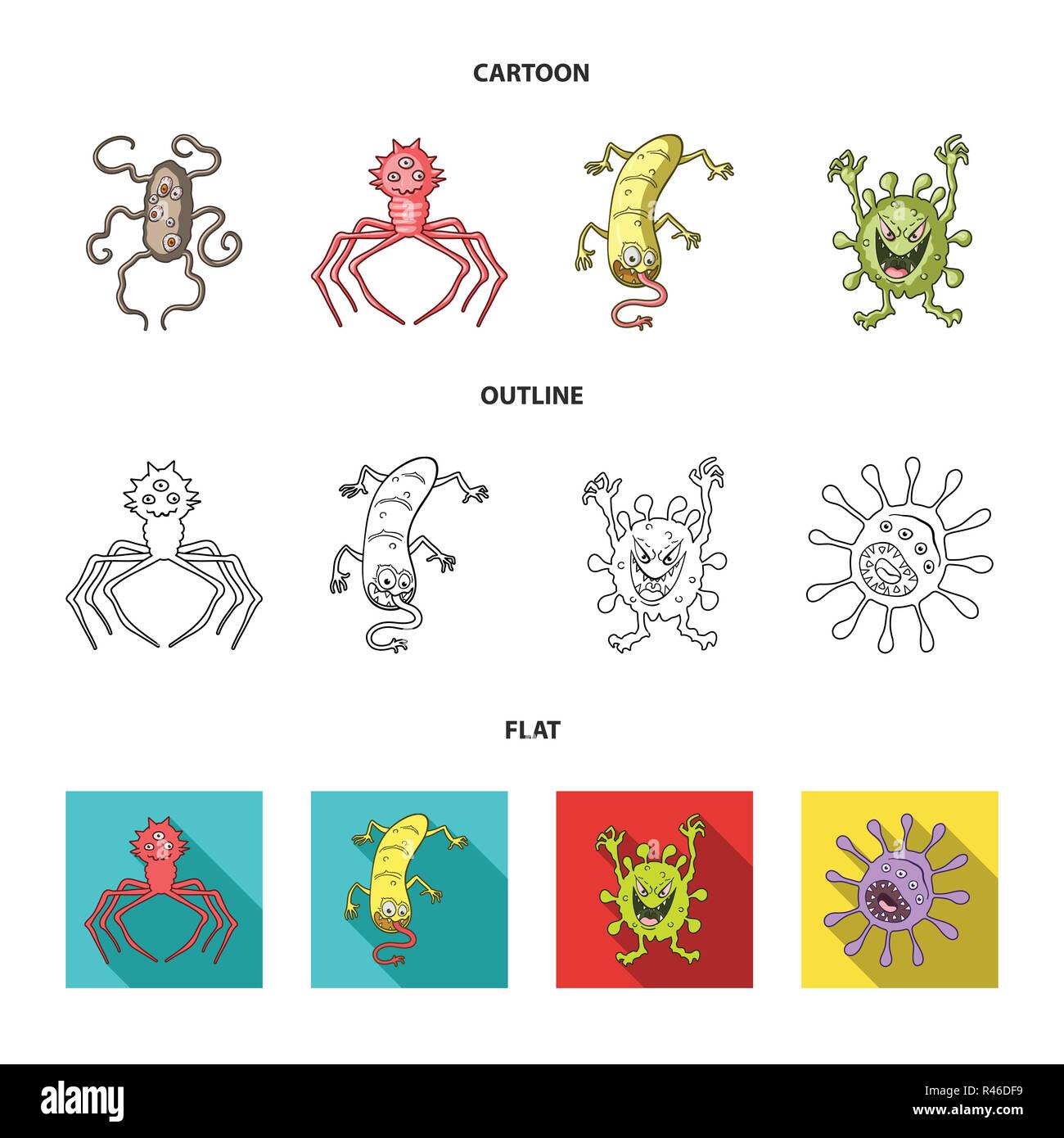 Different types of microbes and viruses. Viruses and bacteria set ...