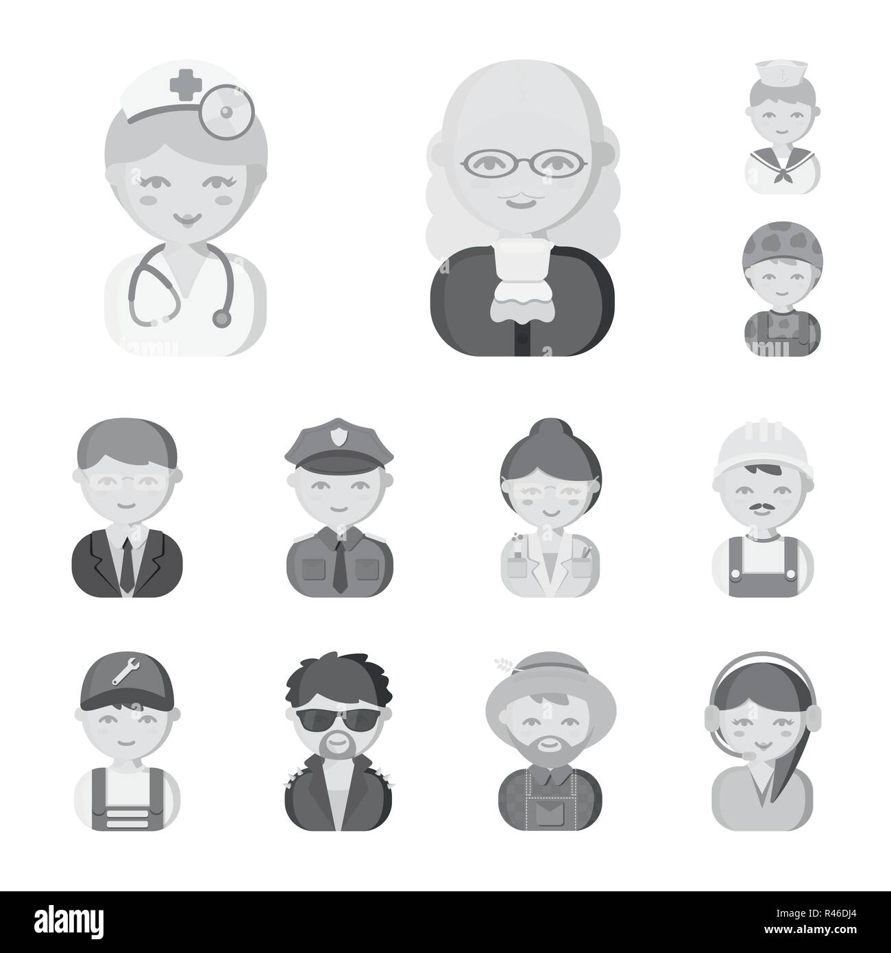 People of different professions monochrome icons in set collection for ...