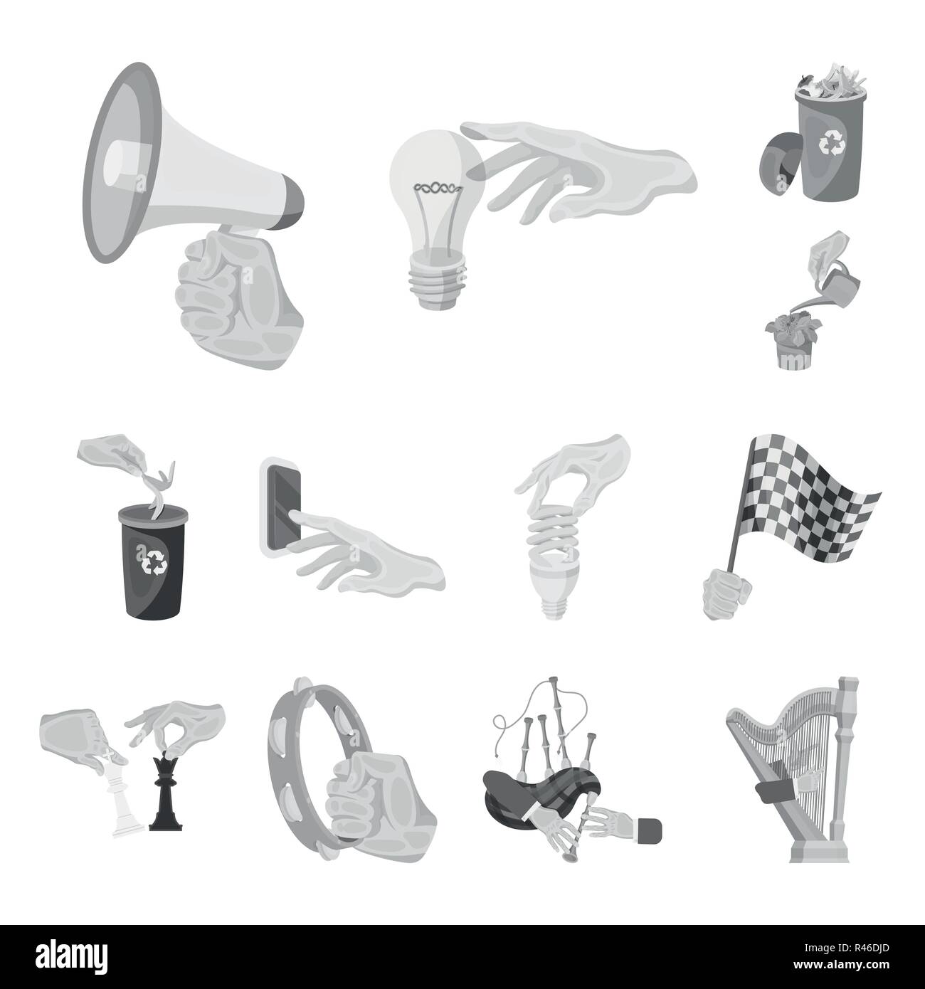Manipulation by hands monochrome icons in set collection for design ...