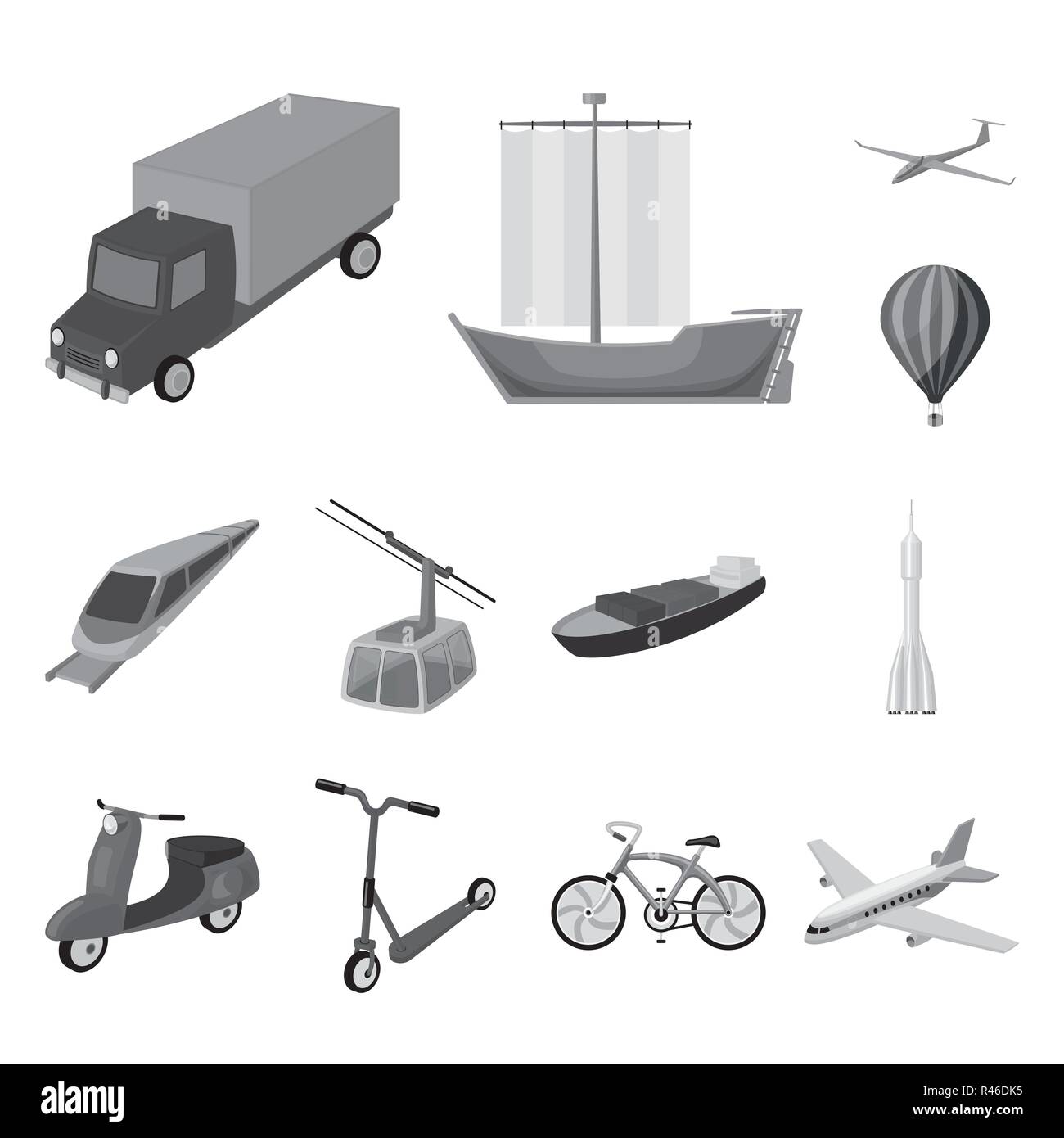 Different types of transport monochrome icons in set collection for ...