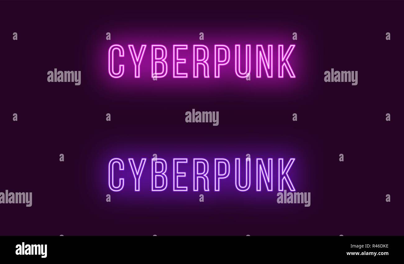 Inscription of Cyberpunk in neon thin style. Vector illustration ...