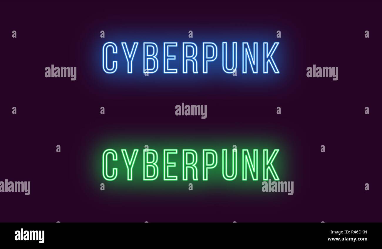 Inscription of Cyberpunk in neon thin style. Vector illustration ...