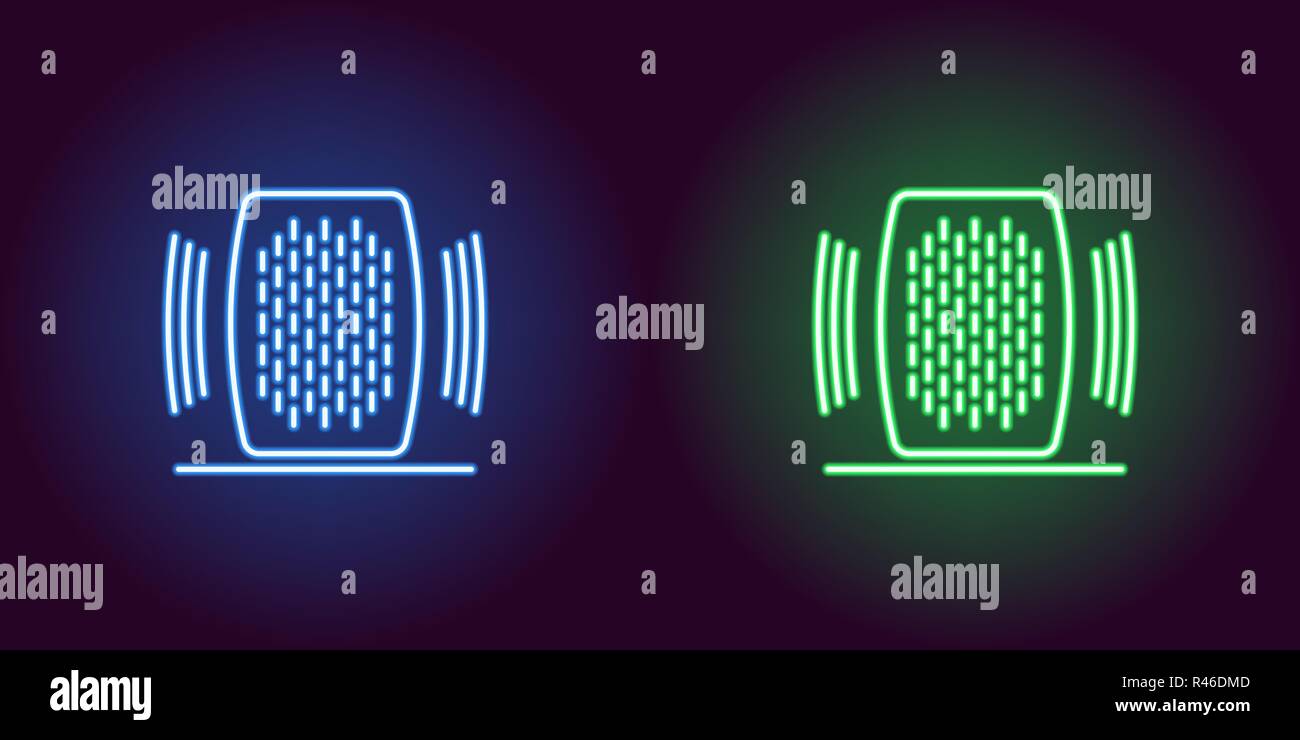Neon Home speaker, glowing sign. Vector illustration of Voice assistant ...