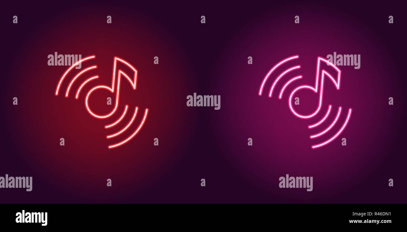 Neon musical note, glowing sign. Vector illustration of Sound note with ...