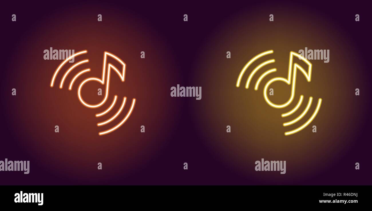 Neon musical note, glowing sign. Vector illustration of Sound note with ...