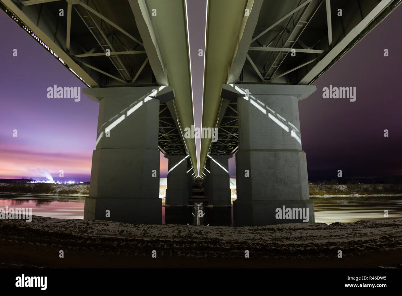 Epic view from under the bridge and night winter landscape Stock Photo ...