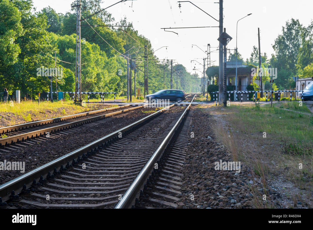 railroad tracks and ground details in summer Stock Photo - Alamy