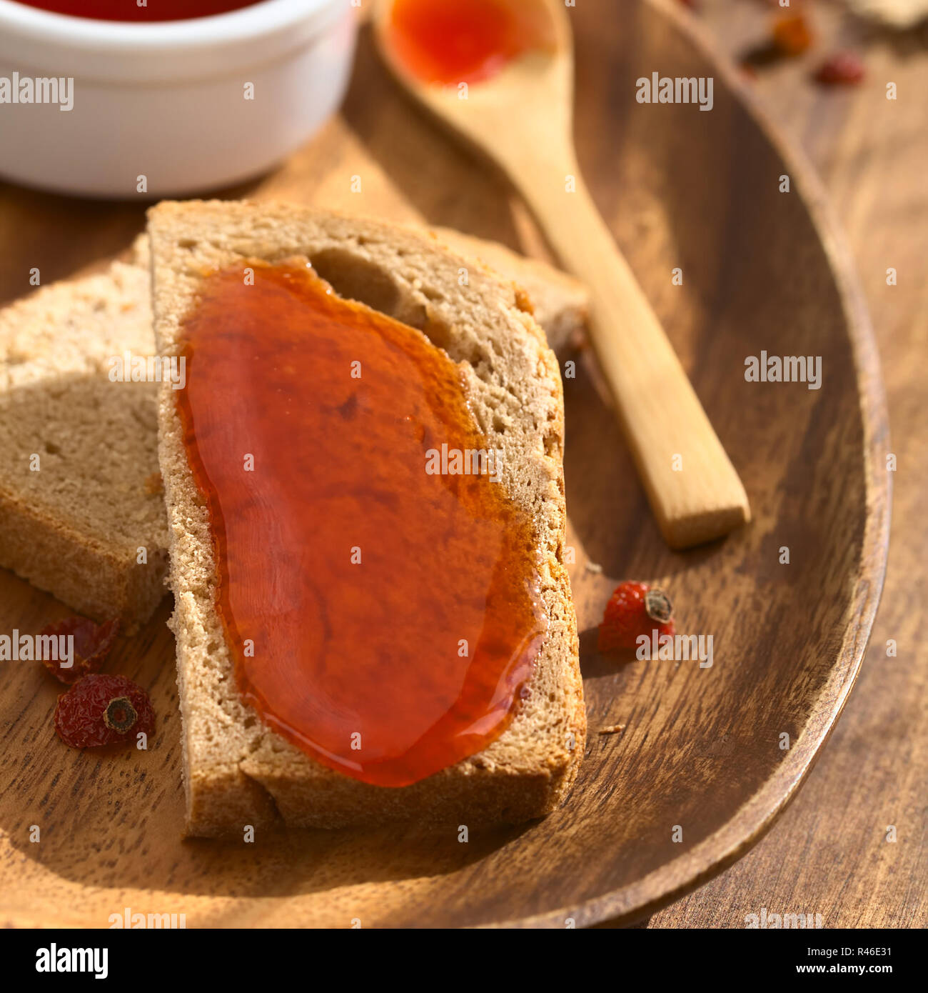 Rose Hip Jam on Bread Stock Photo - Alamy