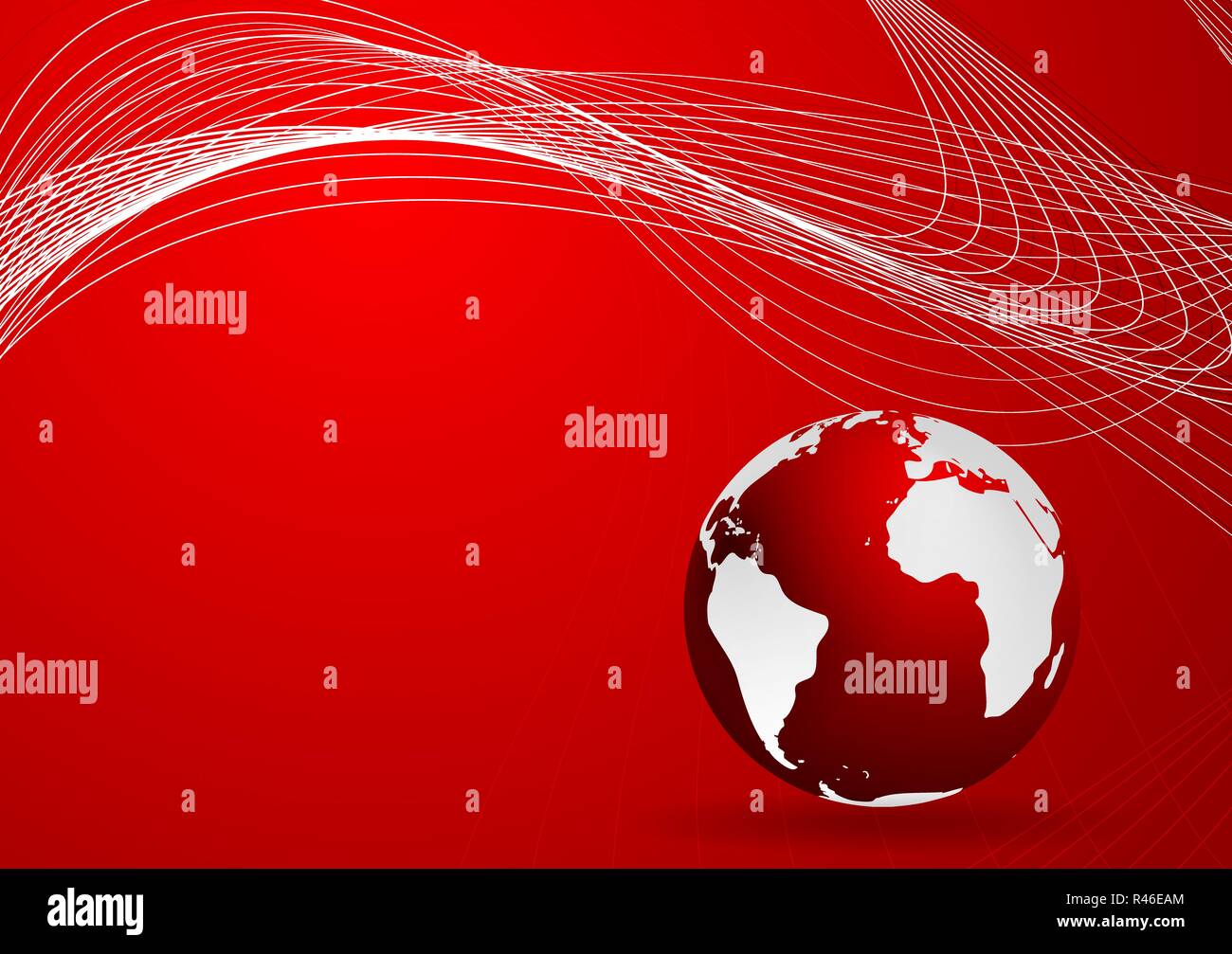 Red background with globe and waves Stock Photo - Alamy