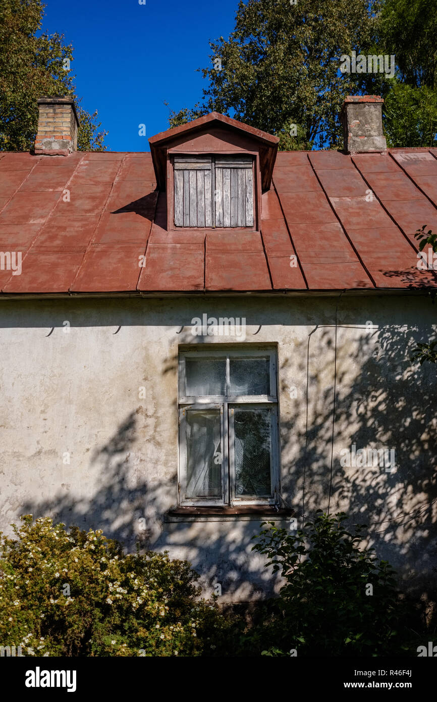 country house roof top with chimney on blue sky background Stock Photo ...