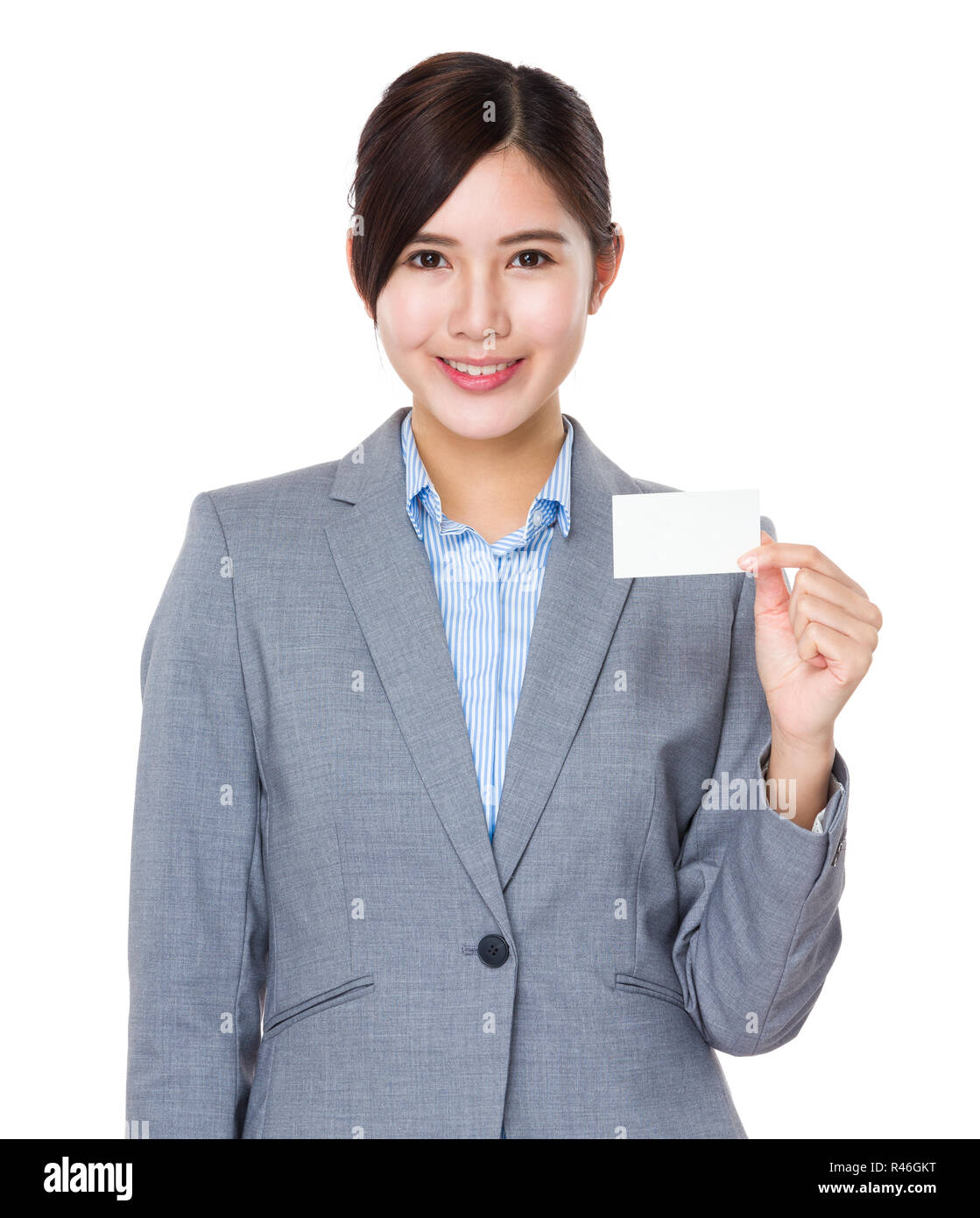 Asian Businesswoman showing with the blnak name card Stock Photo - Alamy