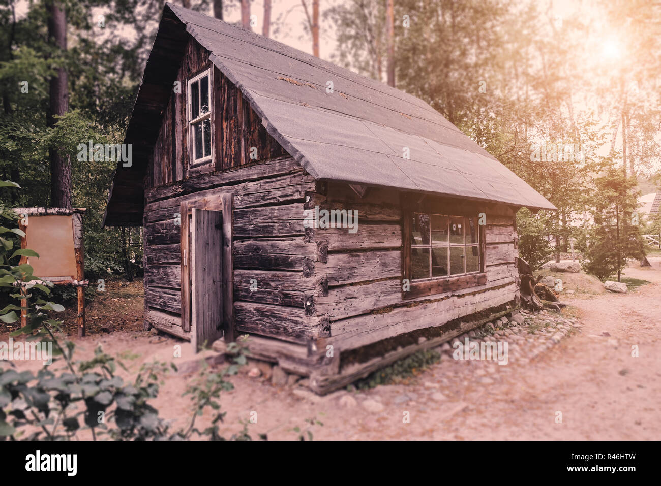 Abandoned old wooden house Cabin in the woods. View of old weathered wooden Stock Photo - Alamy
