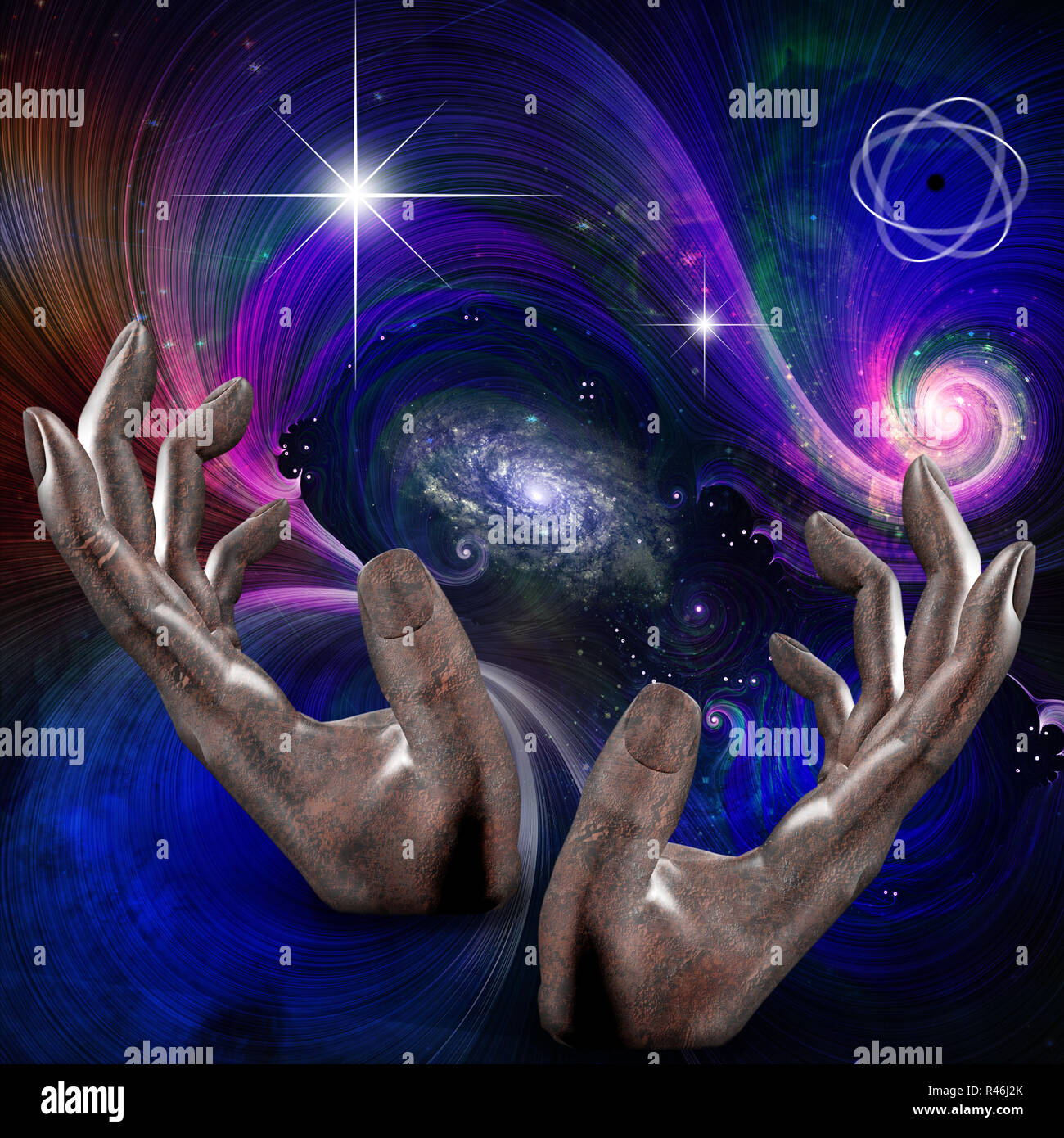 Hands in deep space. Galaxies and stars Stock Photo - Alamy
