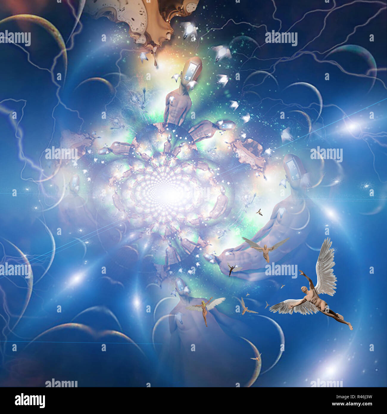Angels and winged ideas in time vortex Stock Photo - Alamy