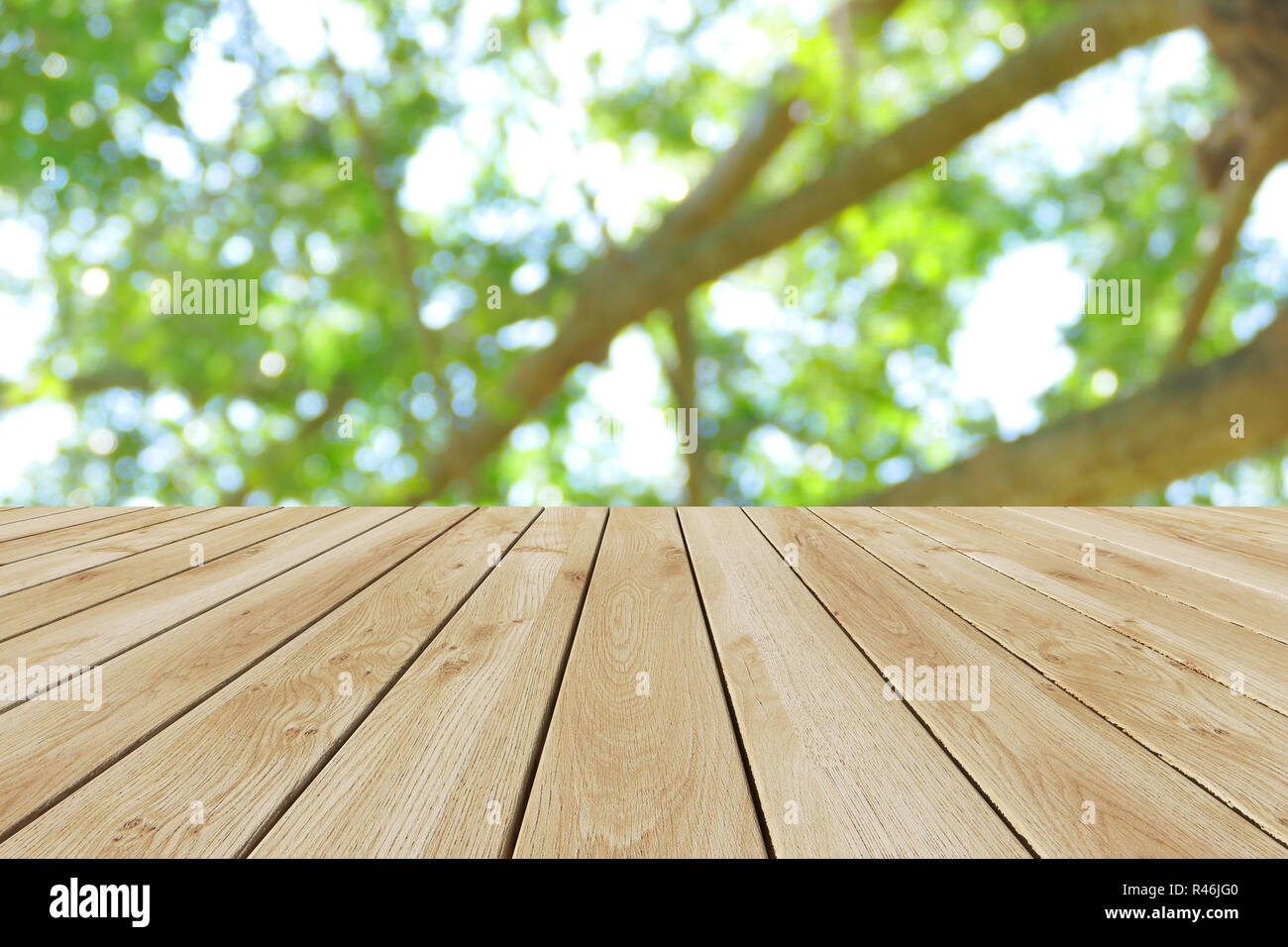 Perspective wood and bokeh light background Stock Photo - Alamy