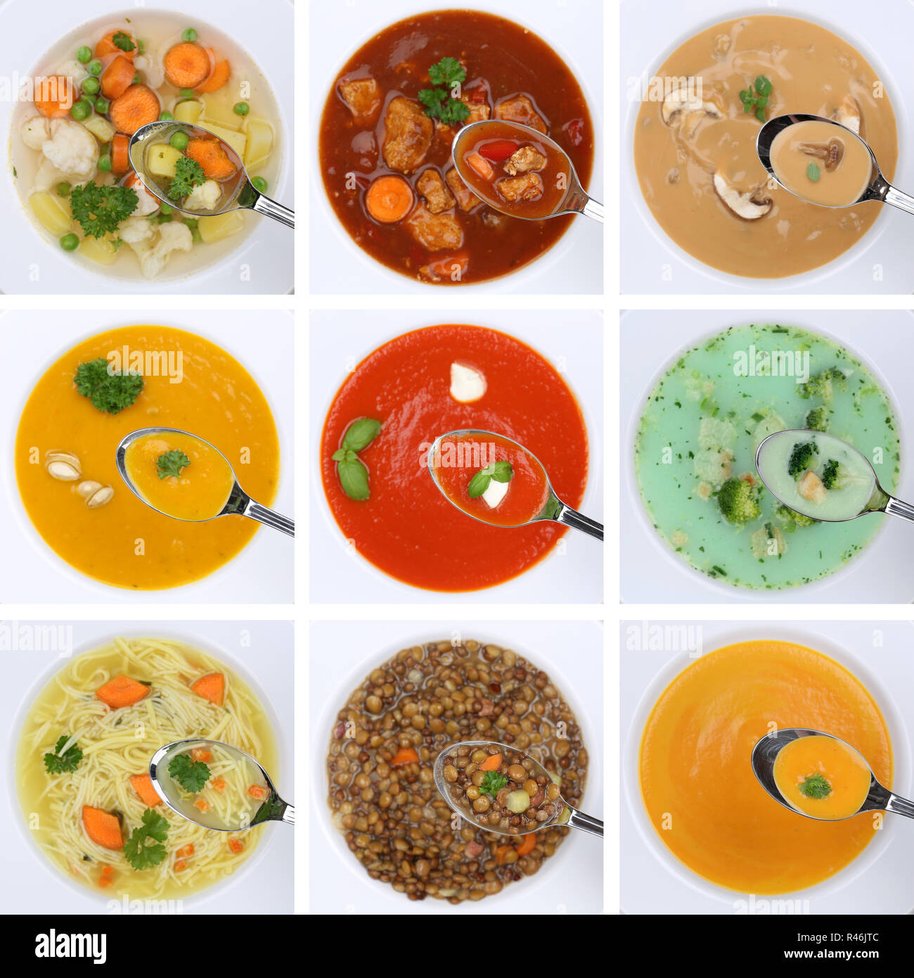 collage soup soups healthy food eat tomato soup vegetables on spoon ...