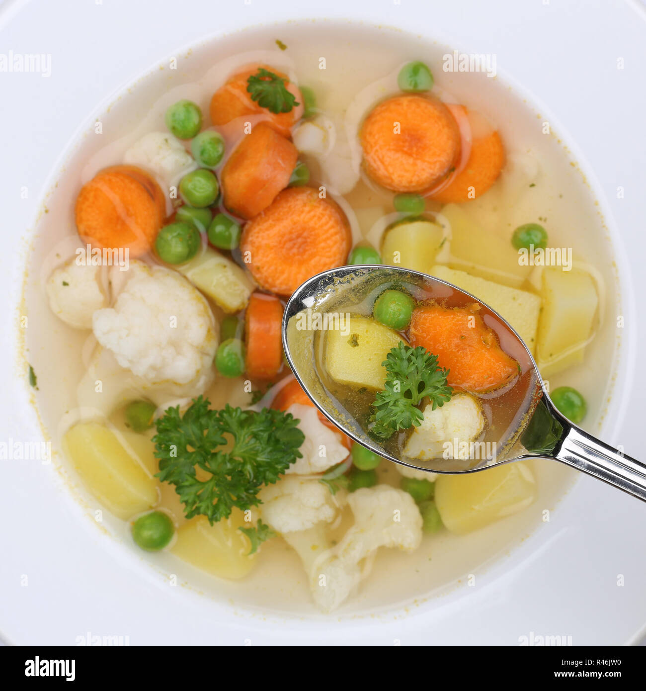 healthy food vegetable soup vegetable soup eat on spoon from above ...