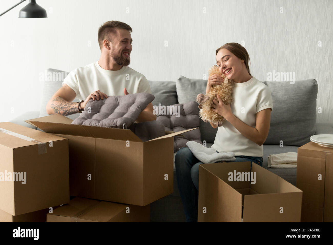 Unpacking cardboard boxes hi-res stock photography and images - Alamy