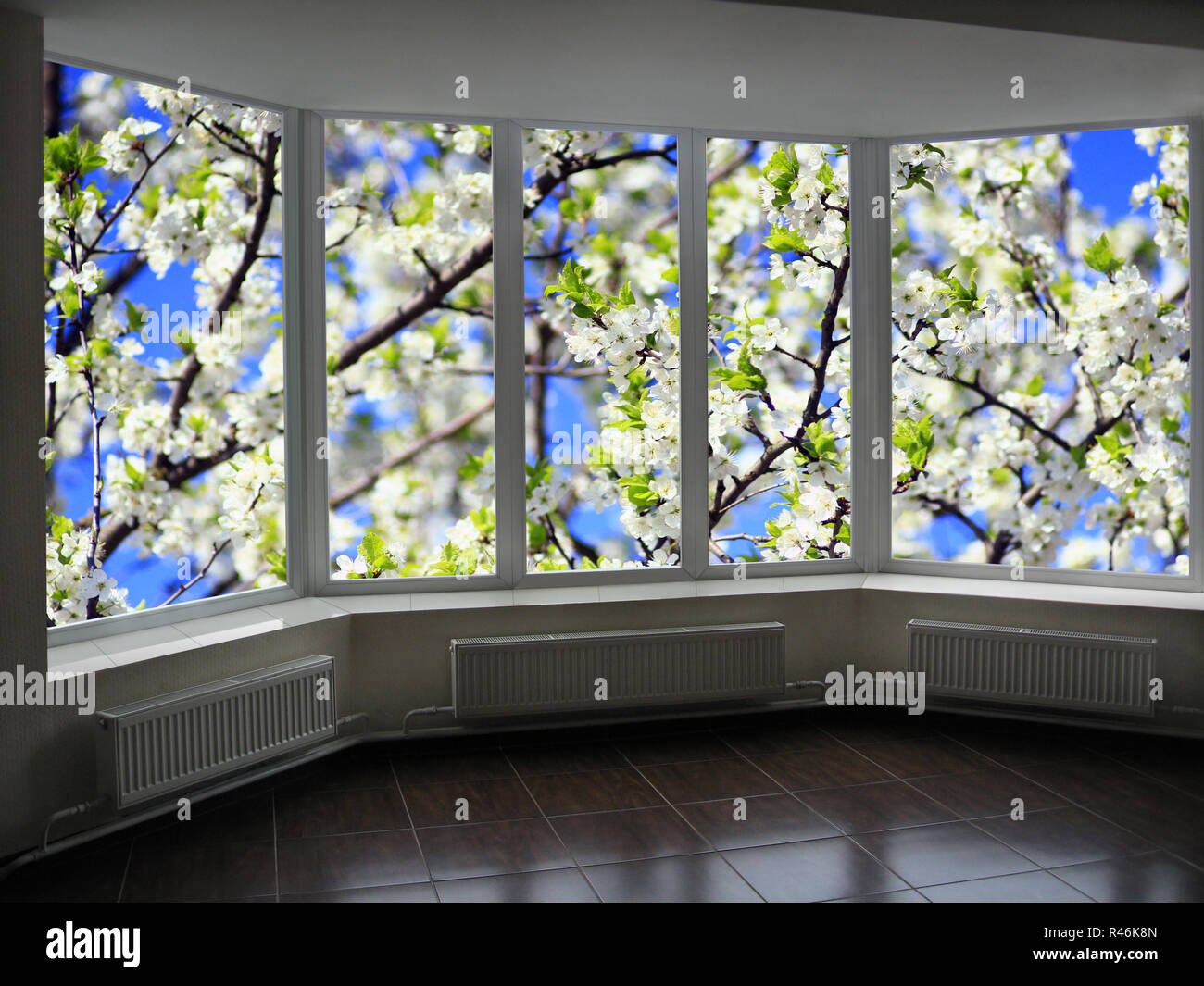 plastic windows overlooking the garden Stock Photo - Alamy