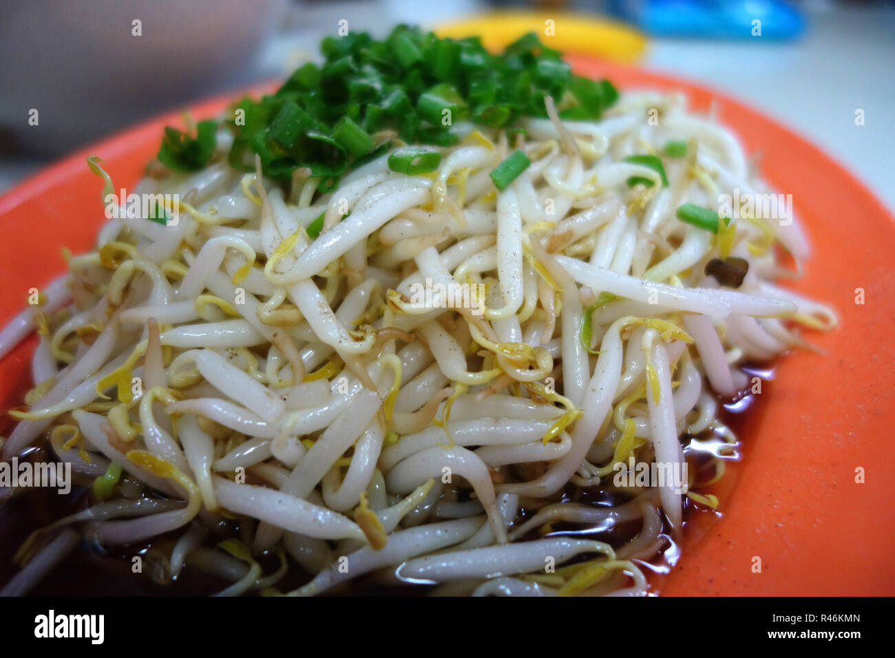 Boiled bean sprouts with soya source Stock Photo - Alamy