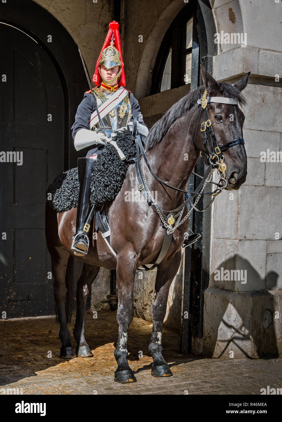 Young cavalryman on guard at Horse Guards Parade in London, UK on 12 ...