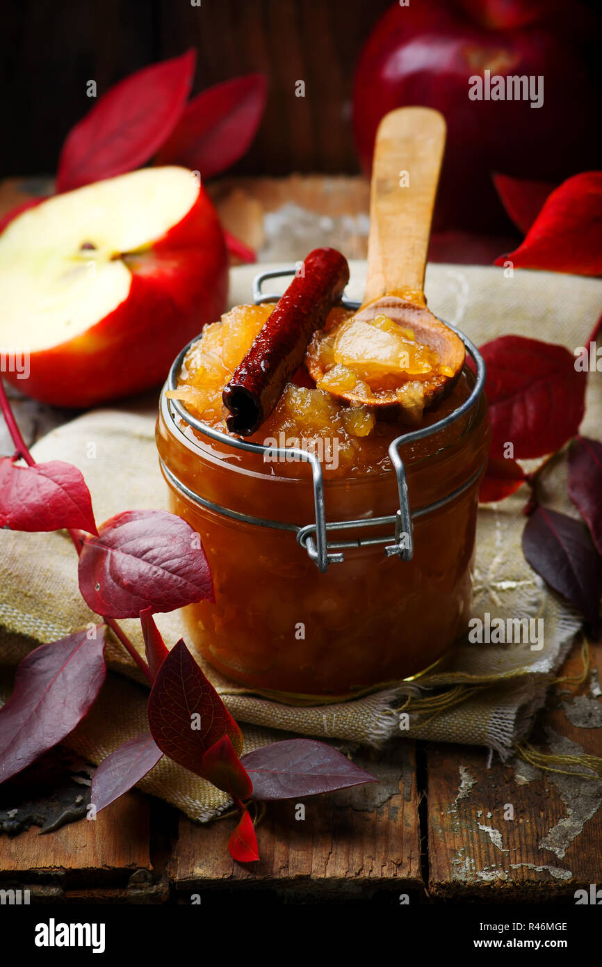brown sugar and cinnamon applesauce.style rustic.selective focus Stock ...