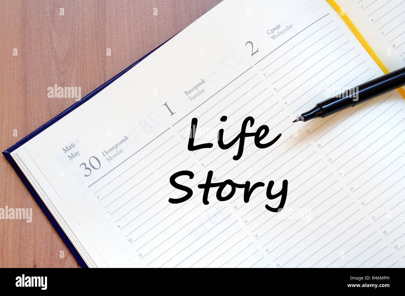 Life story write on notebook Stock Photo - Alamy