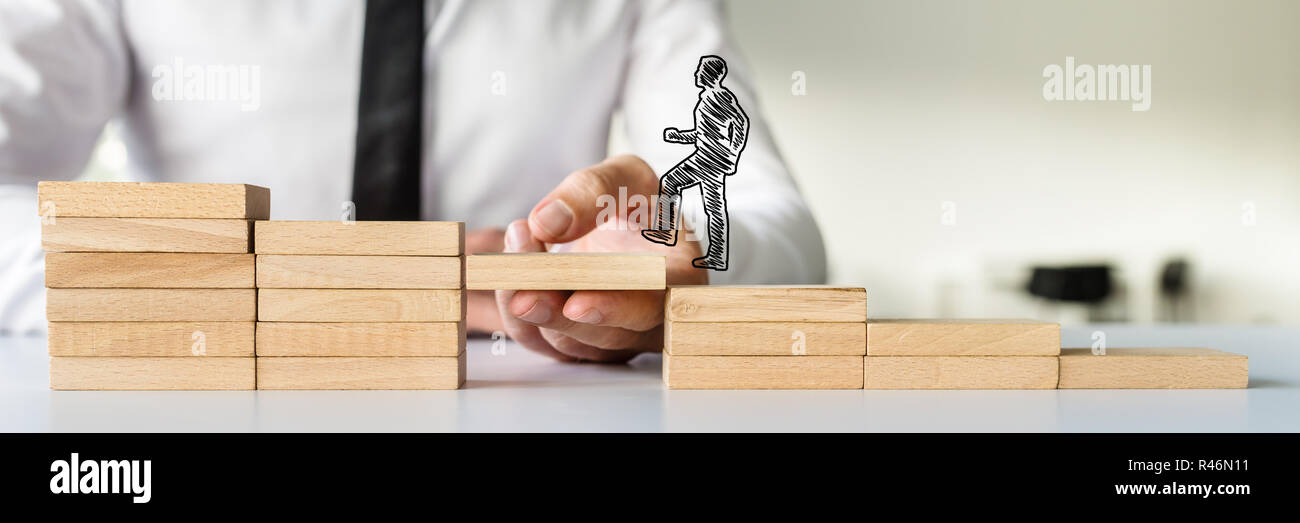 Wide view image of hand drawn shape of a businessman walking up the ...