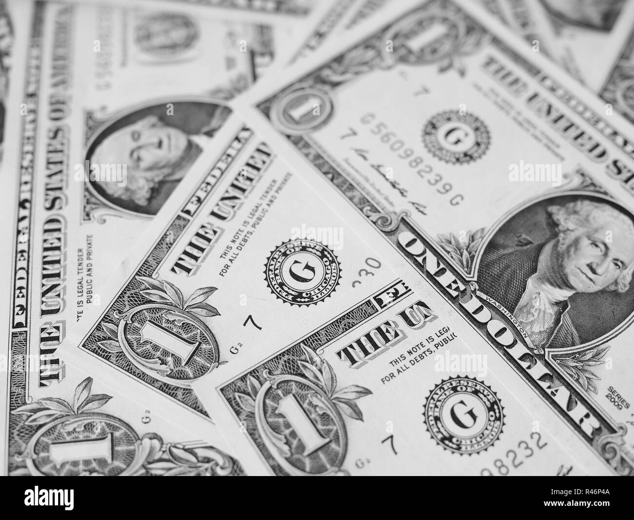 Black and white Dollar notes 1 Dollar Stock Photo - Alamy