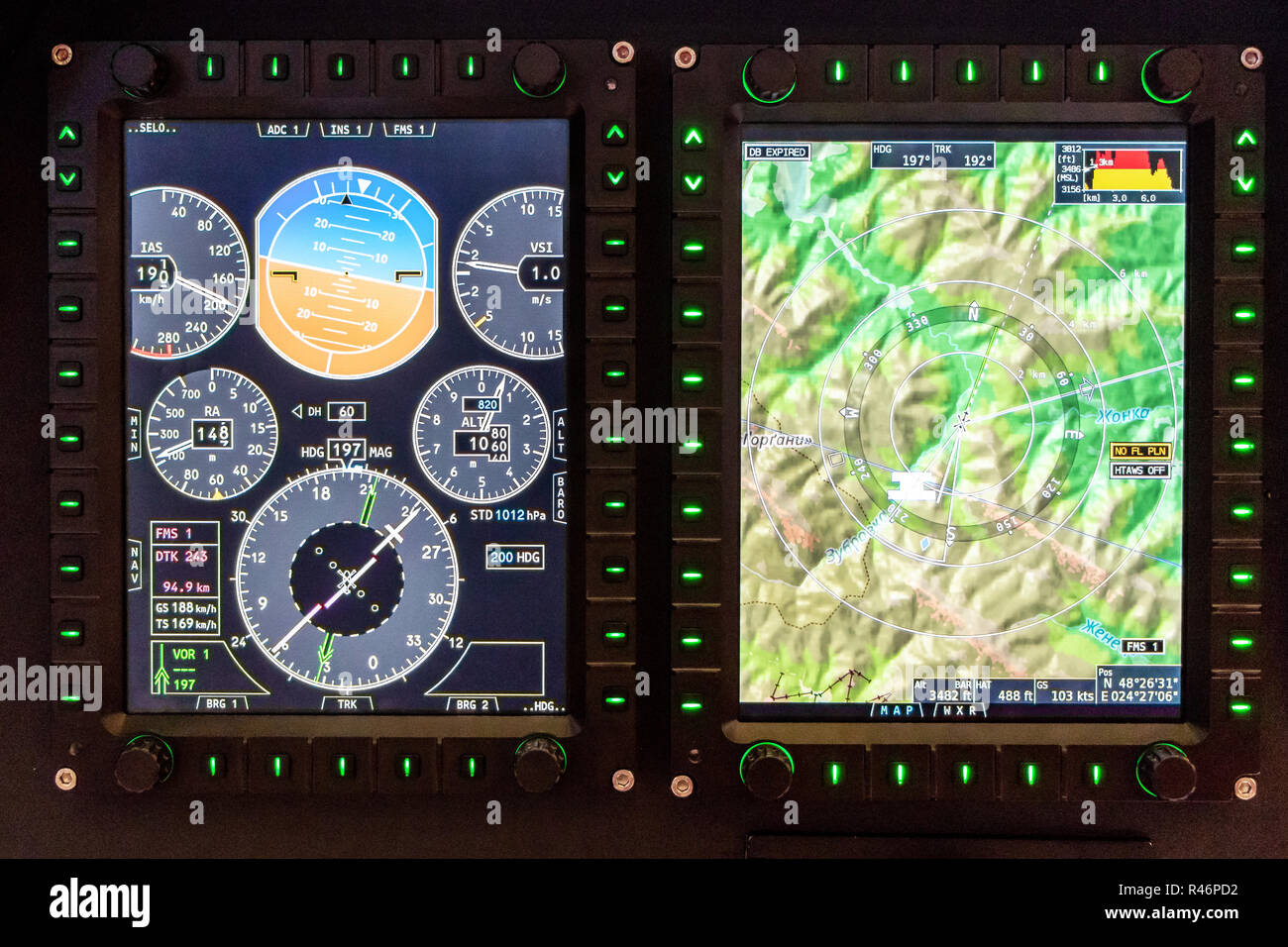 control panel and monitor dotelchikov small private aircraft Stock ...