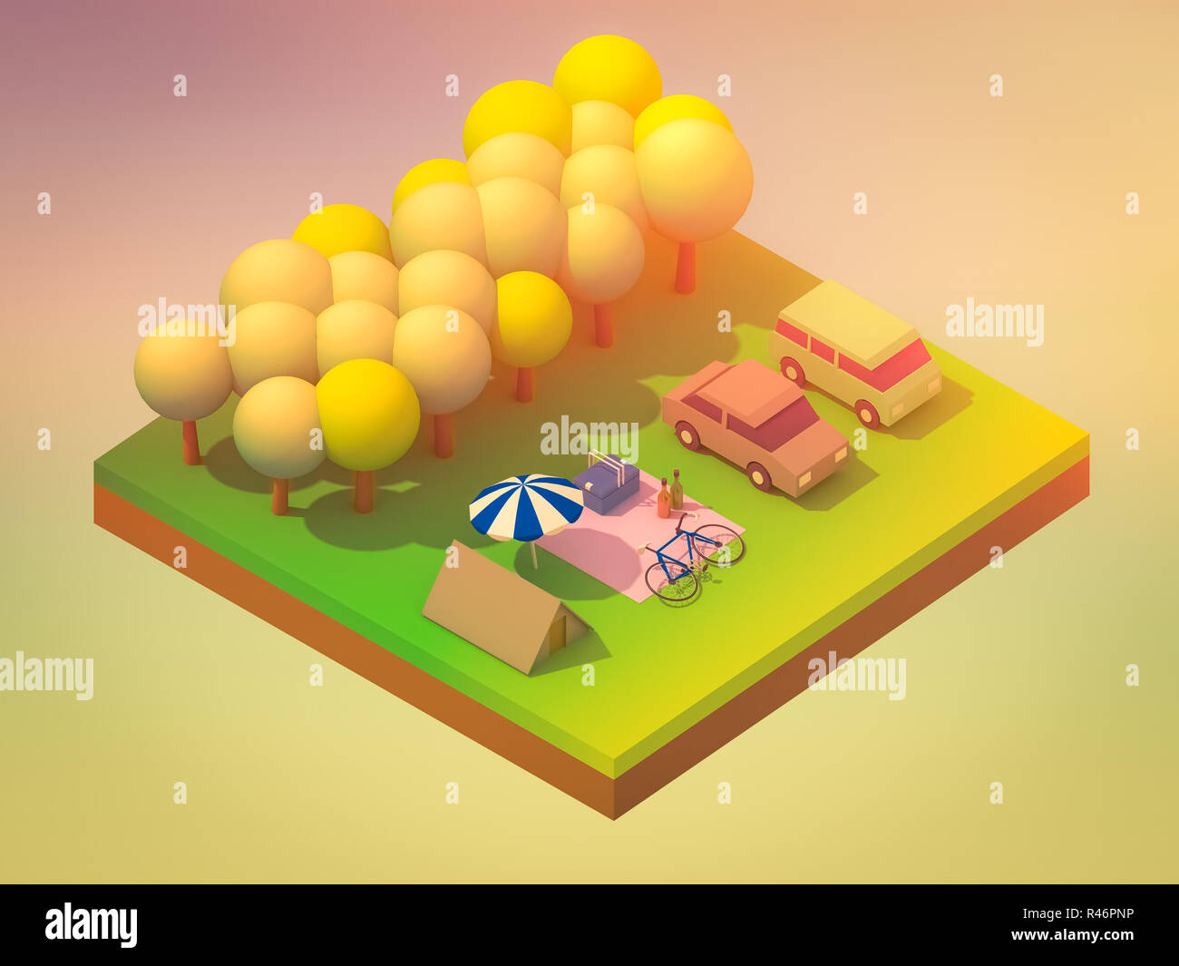 Isometric forest camping Stock Photo - Alamy