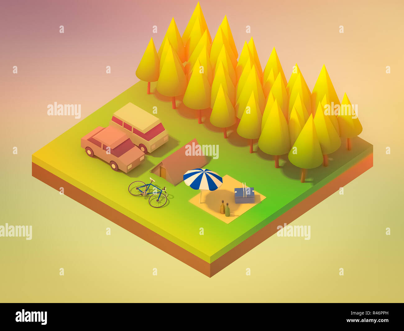 Isometric forest camping Stock Photo - Alamy
