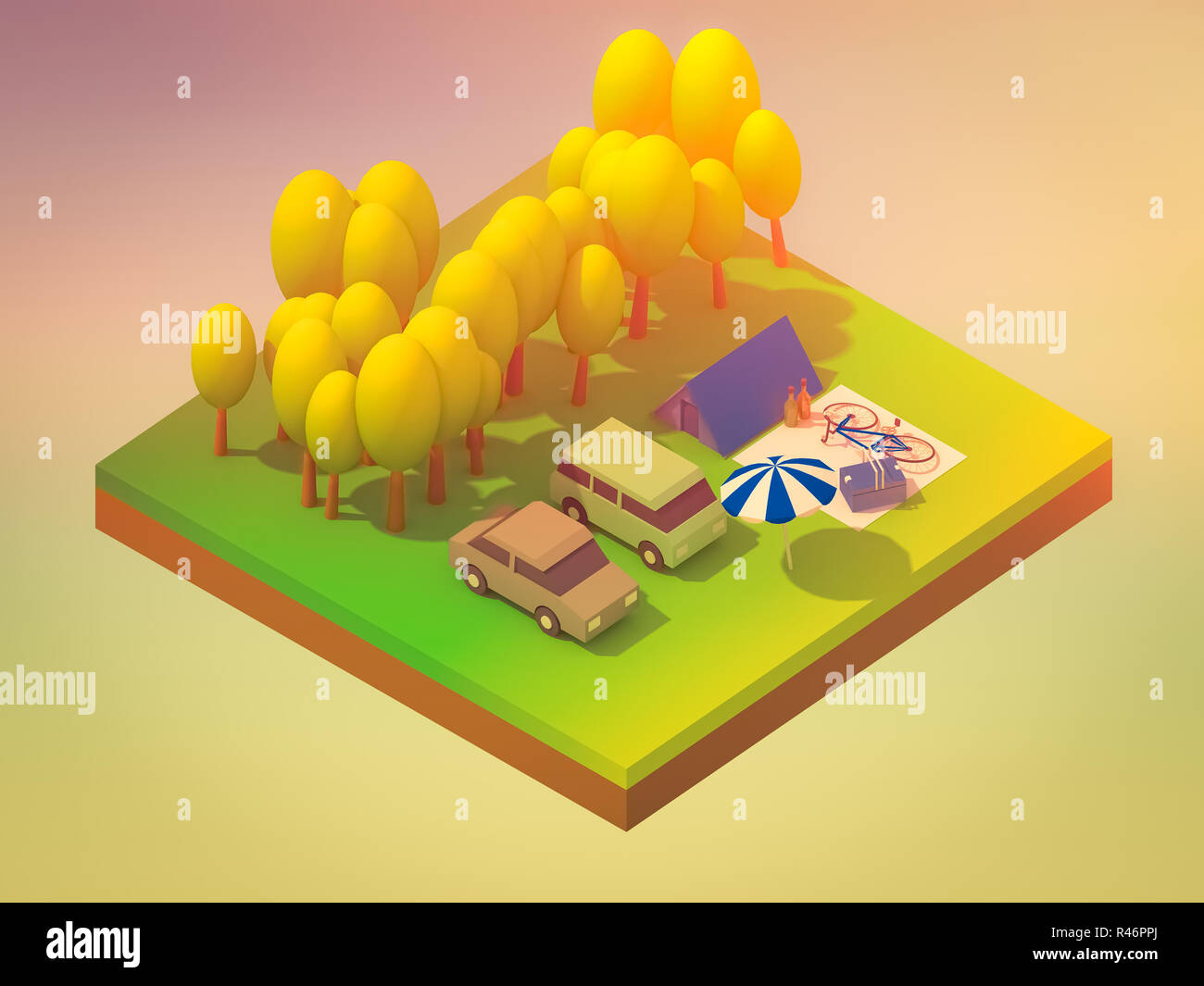 Isometric forest camping Stock Photo - Alamy