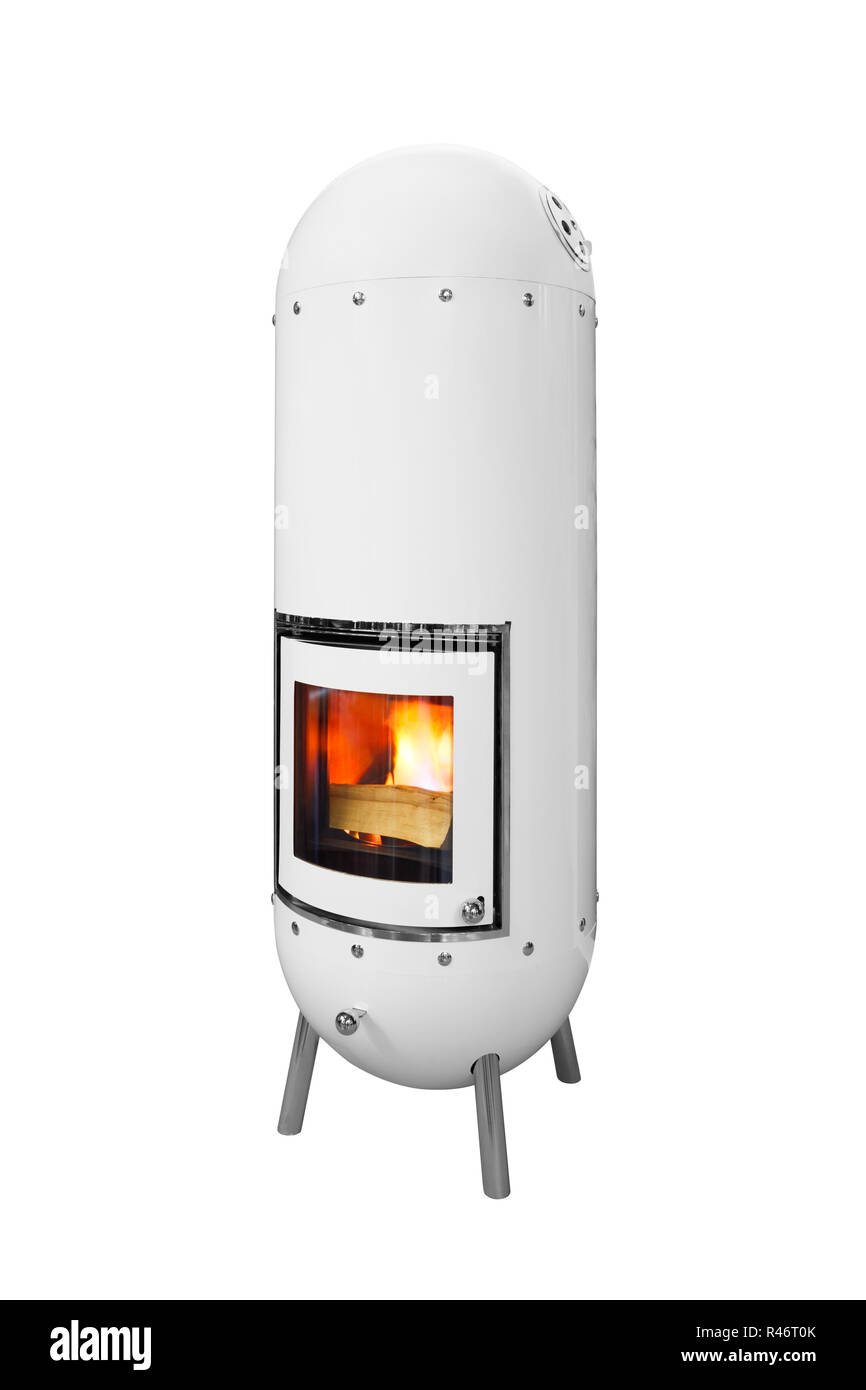 Modern high tech designer electric fireplace of white metal Stock Photo ...