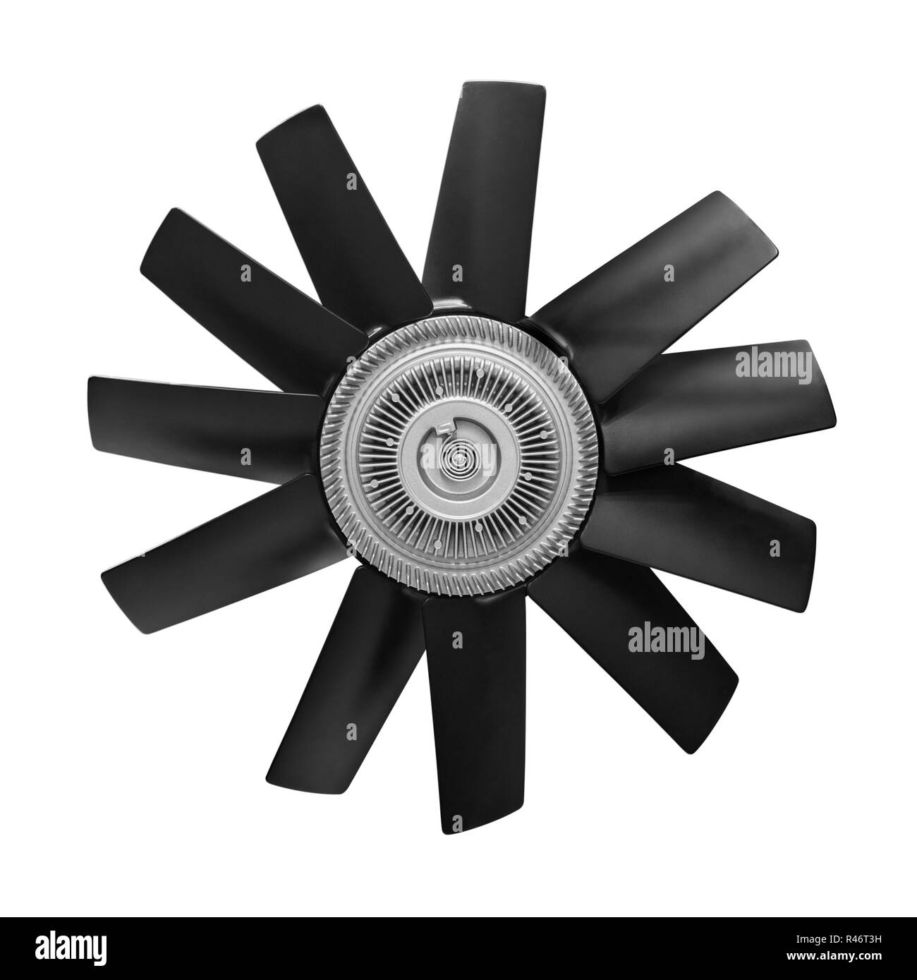 Car cooling fan with plastic blades radiator fan on white background ...