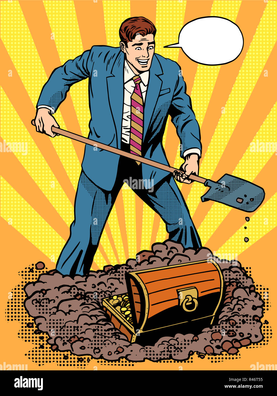 The businessman has opened a treasure chest Stock Photo - Alamy