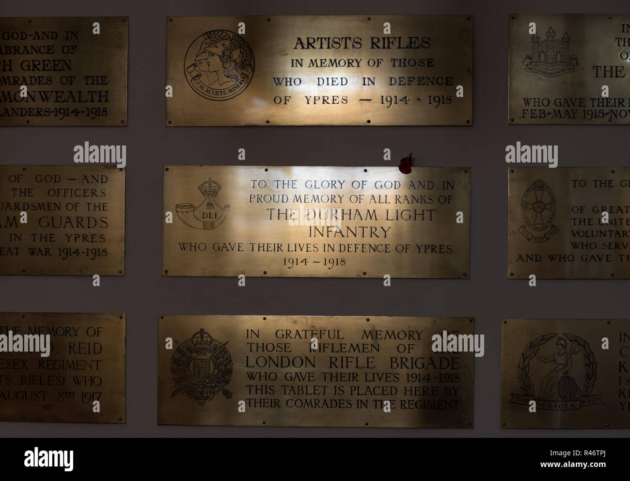 Regimental plaques in St George's Memorial Church, Ypres Stock Photo ...