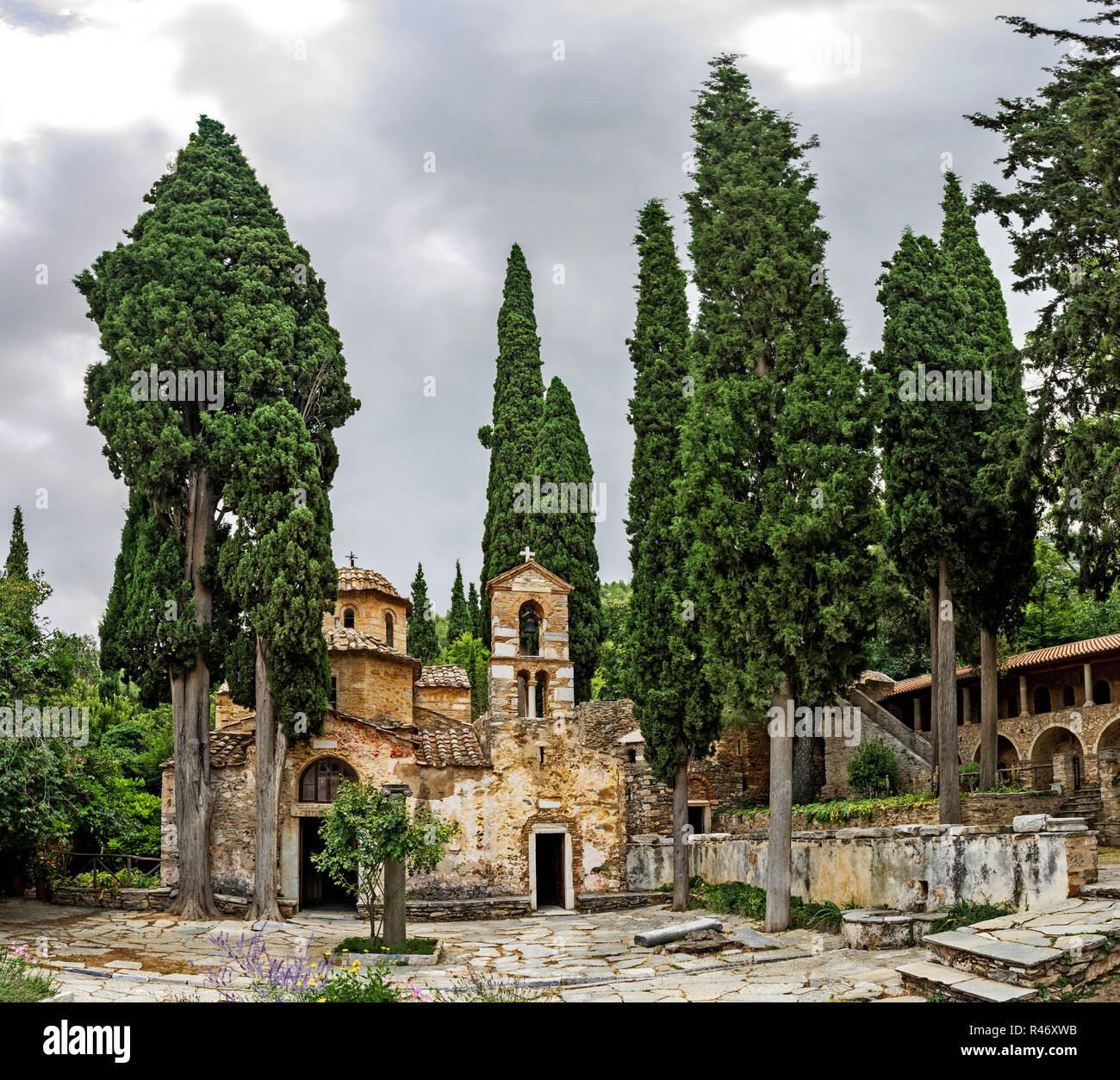 Kaisariani, Byzantine monastery at Hymettus mountain, near Athens ...