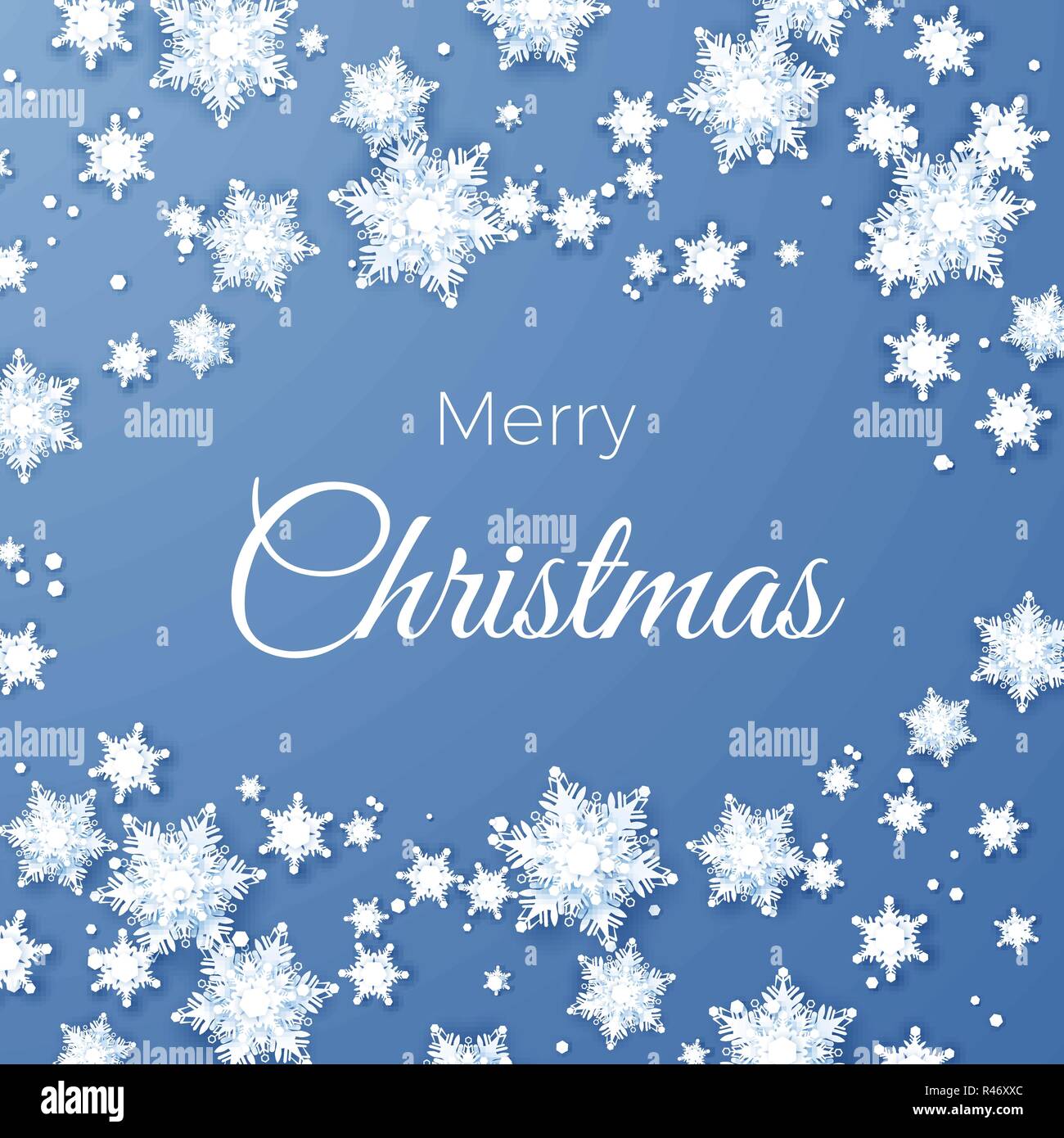 Merry Christmas and happy New Year greeting postcard. Paper Snowflakes ...