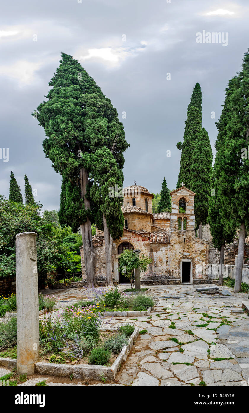 Kaisariani, Byzantine monastery at Hymettus mountain, near Athens ...