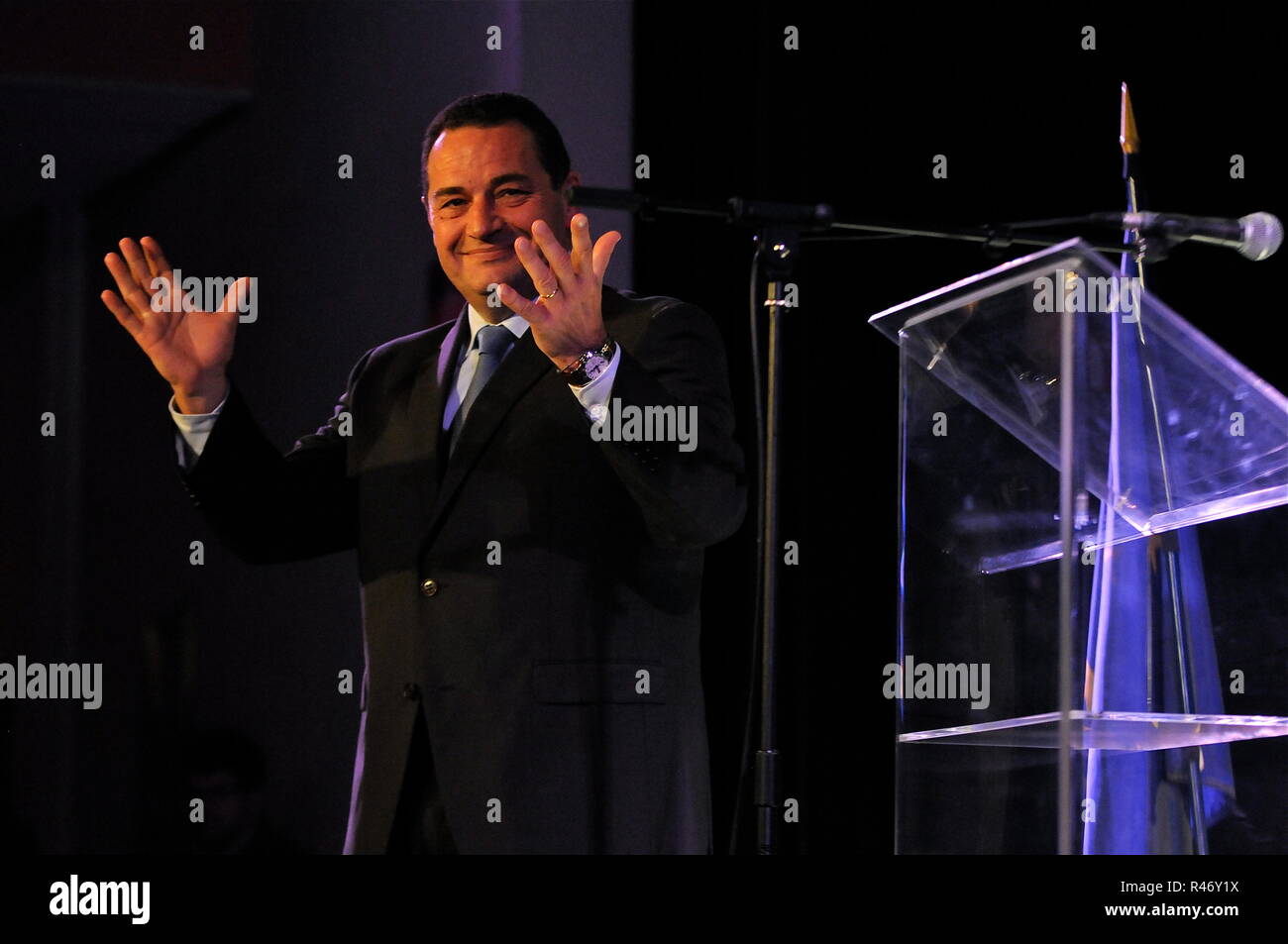 Strong right wing politician Jean-Frederic Poisson talks in Lyon ...